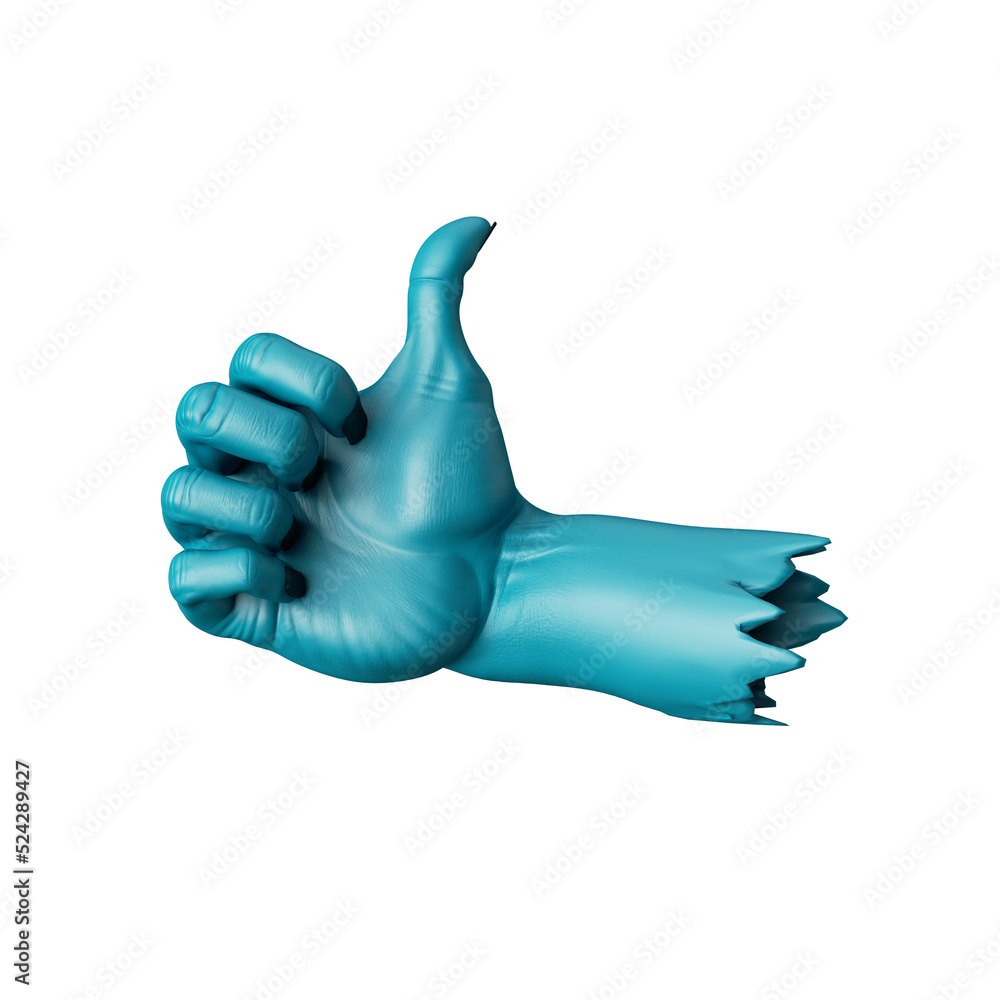 3d render, blue zombie hand like gesture, thumb up Halloween clip art ...