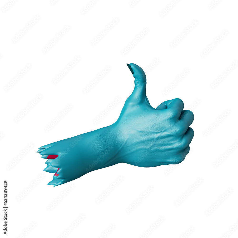 3d render, blue zombie hand like gesture, thumb up Halloween clip art ...