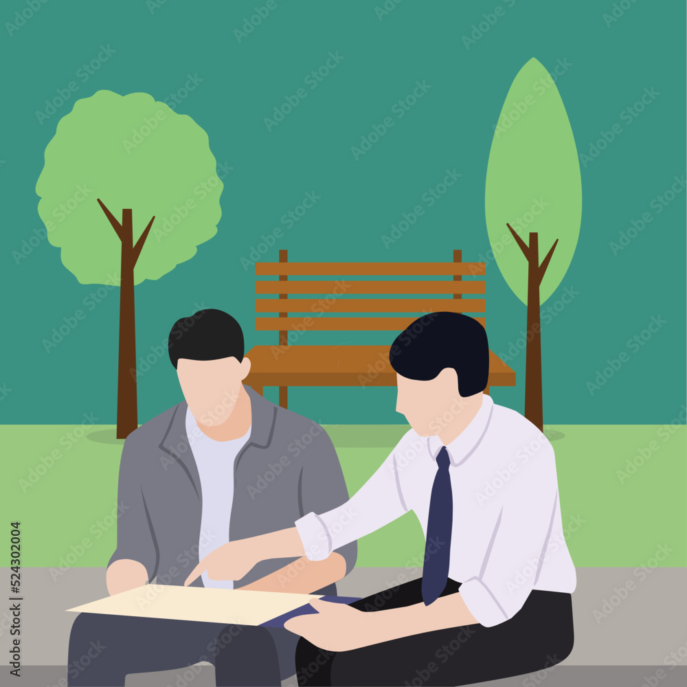 Creative Vector illustration drawing of Teacher Sitting Outside Helping ...