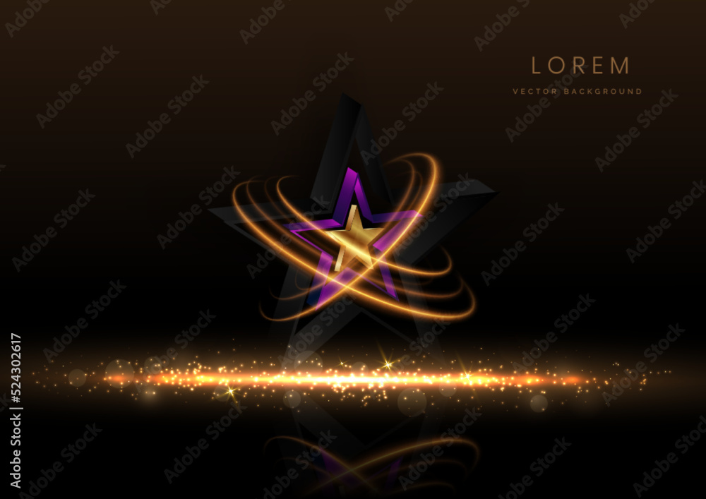 3d golden star with golden on dark background with lighting effect and spakle. Template luxury ...
