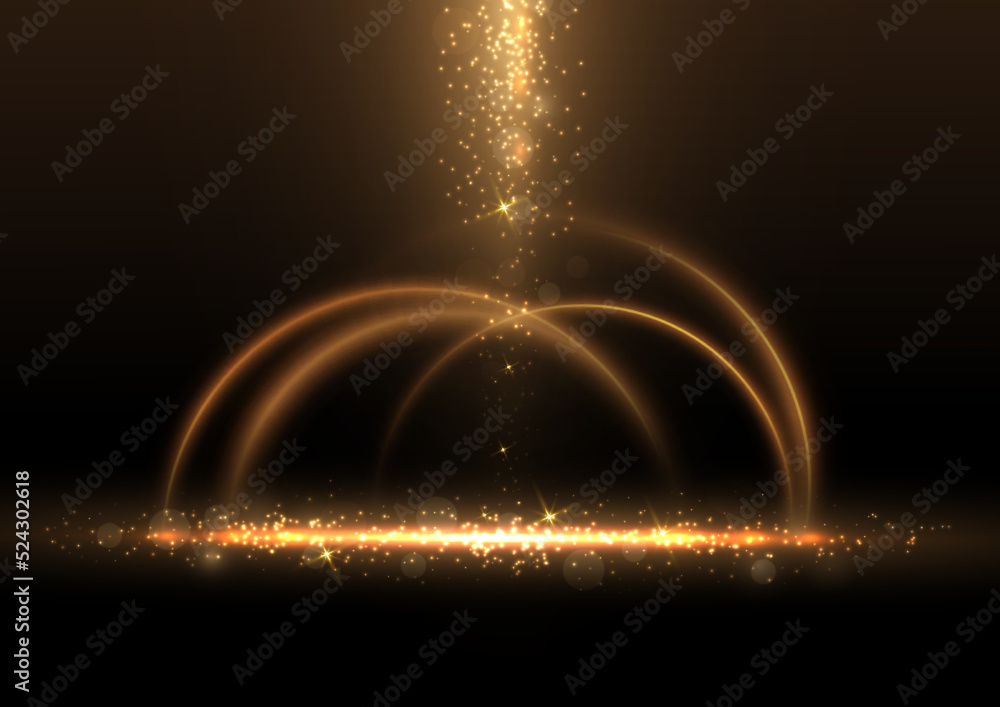 Abstract luxury golden glitter effect glowing on black background with ...