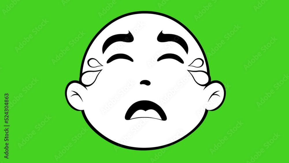Loop animation of the face of a cartoon character crying with tears in ...