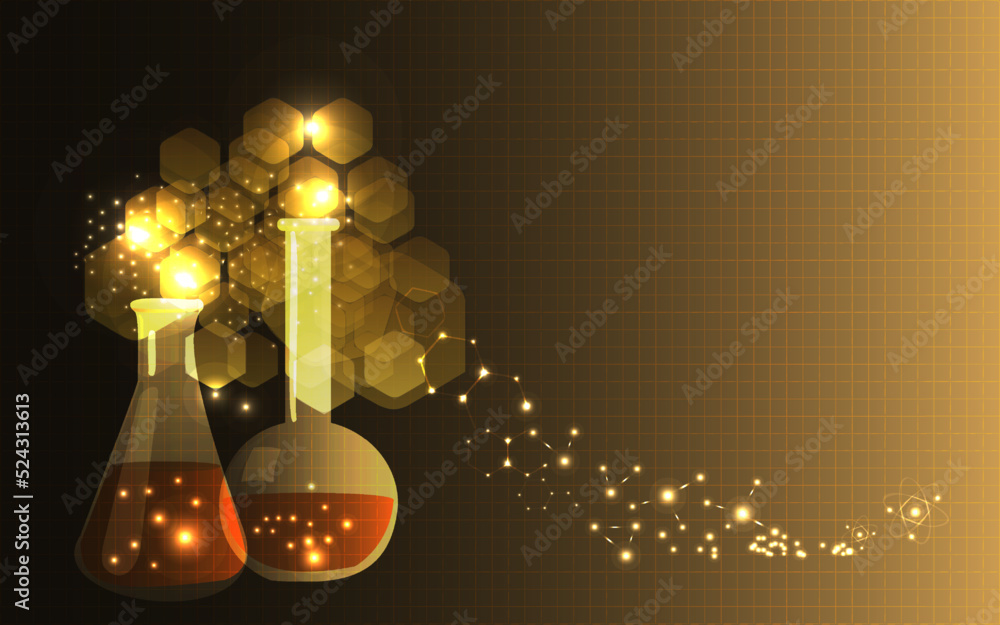 chemistry tubes, molecules and atoms background. A chemical reaction ...
