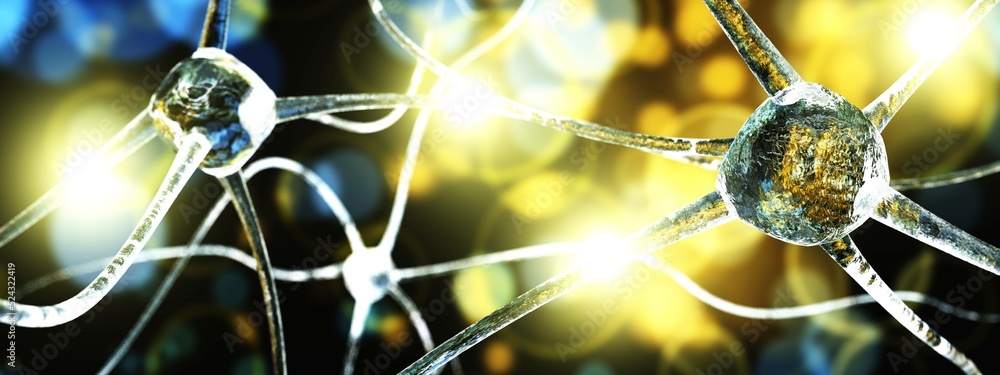 neuron, neuron transmits a signal, nerve node, neural network, 3D ...