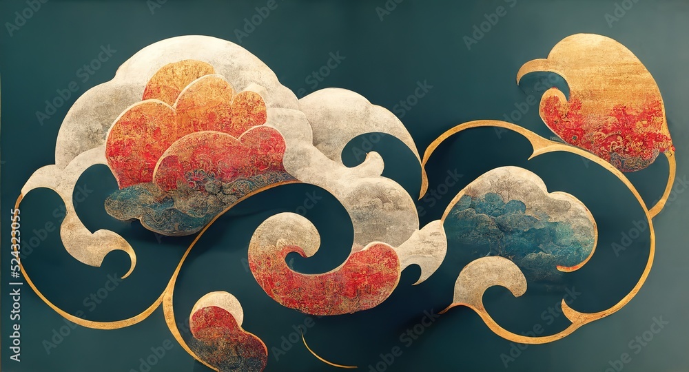 Drawing of a cloud and waves in the style of Asian culture. Stock ...