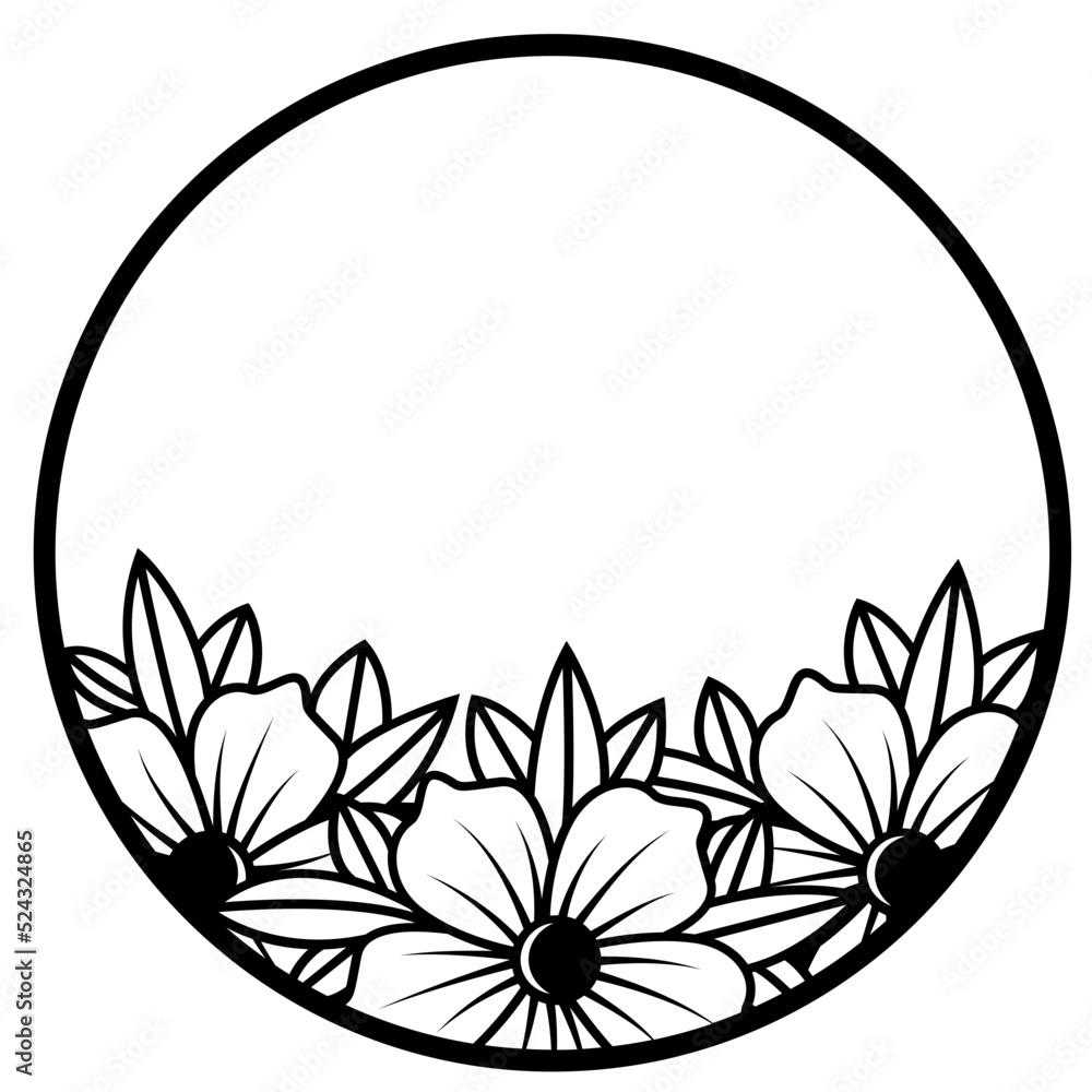 Floral round monogram svg, Flower wreath cut file, Circle border Stock ...