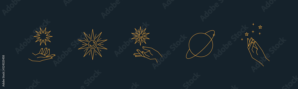 Aesthetic astral hands. Collection of cosmic and celestial elements ...