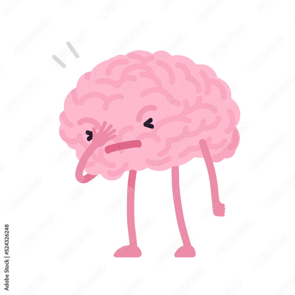 Face palm human brain cute character in worry. Showing shame, denial ...