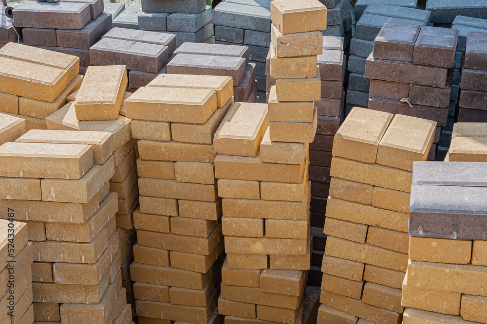 Paving slabs of different colors and shapes.Texture of different ...