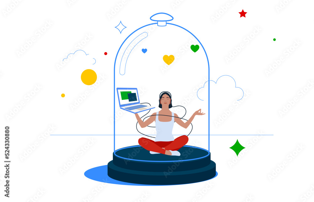 Introvert disconnected businesswoman working alone with computer laptop ...