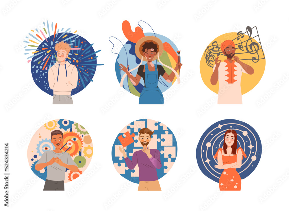 People with Different Types of Thinking with Positive, Creative ...