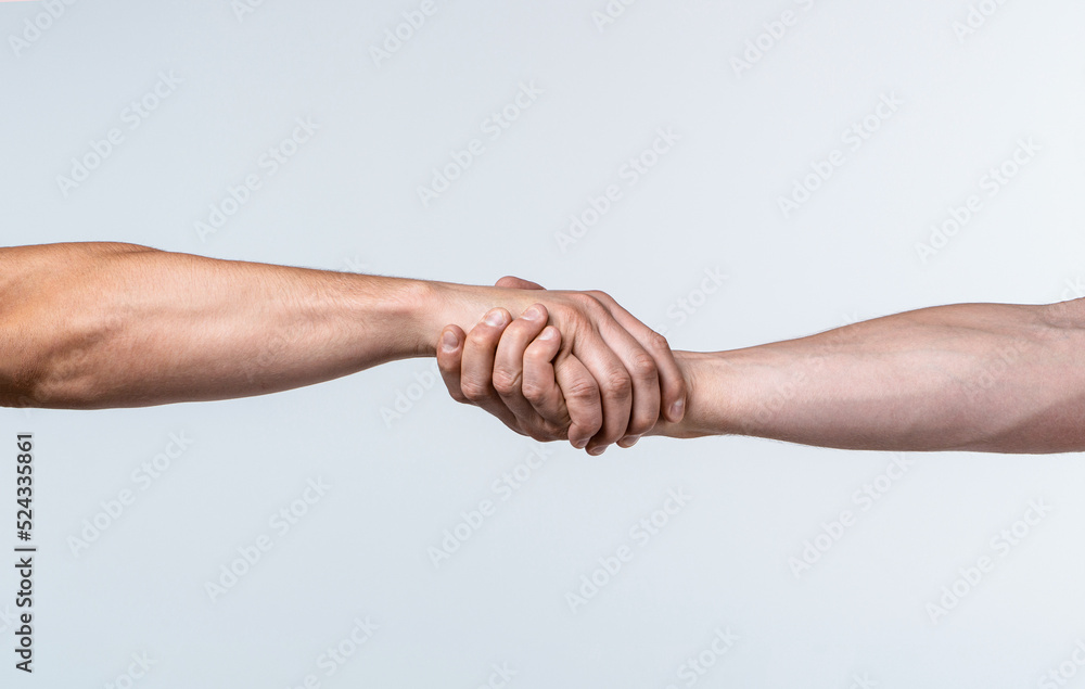 Two hands, helping hand of a friend. Handshake, arms friendship ...
