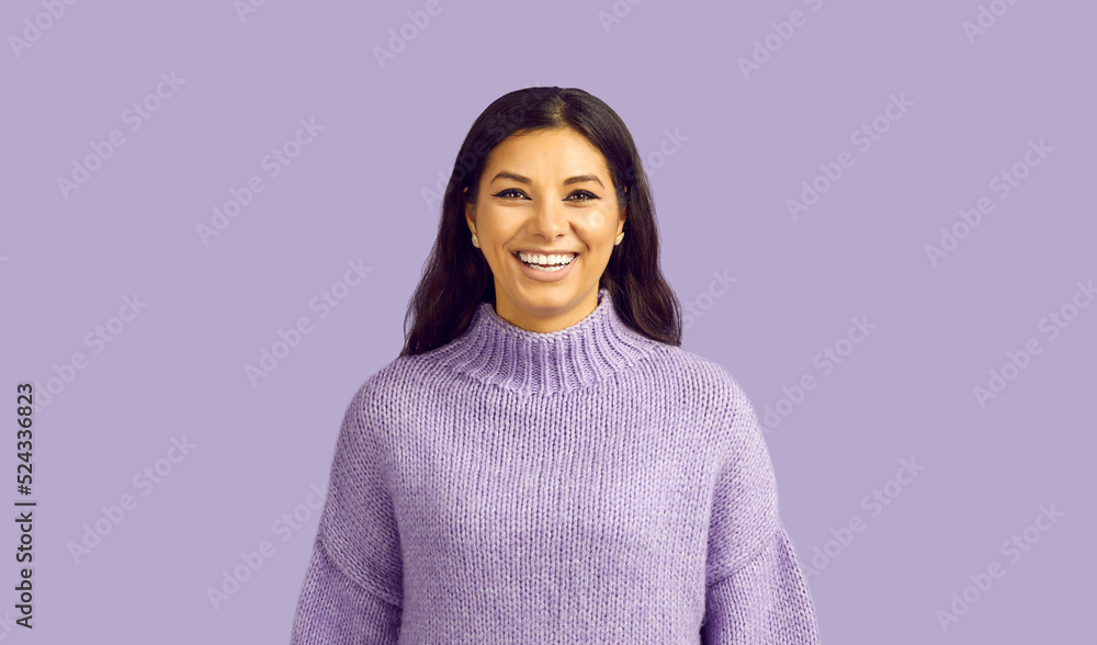 Narrow shot profile picture of overjoyed millennial Latino girl in ...