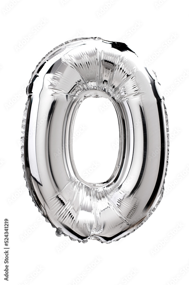 Number zero in silver Mylar balloon isolated on transparent Stock Photo ...