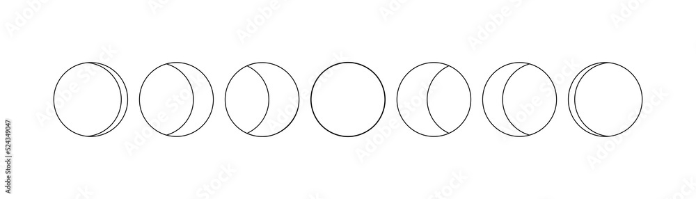 Minimal line art of moon phases in black and white. Astronomy, space ...