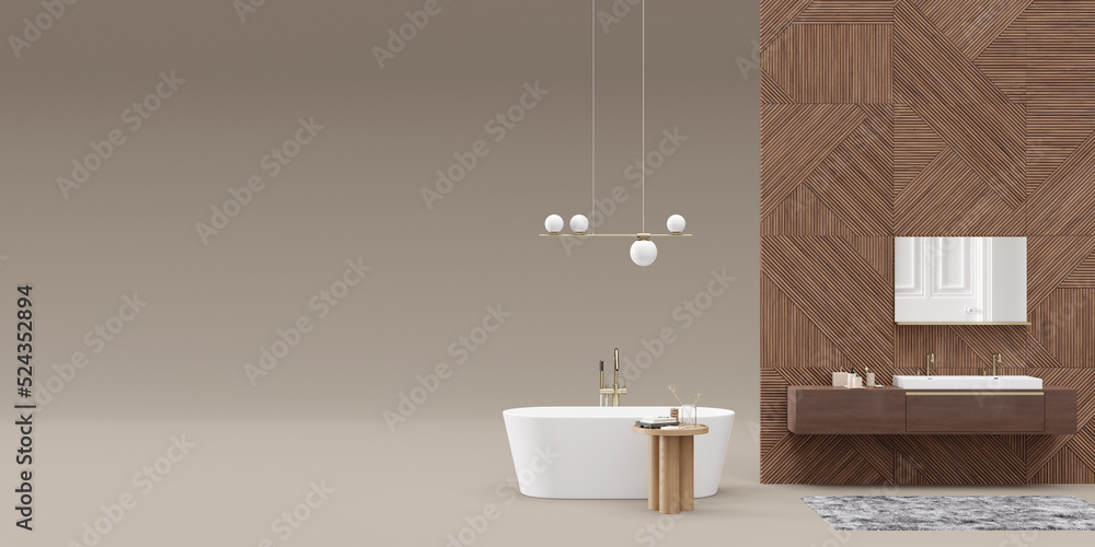 Banner with modern bathroom furniture, sanitary ware and copy space for ...