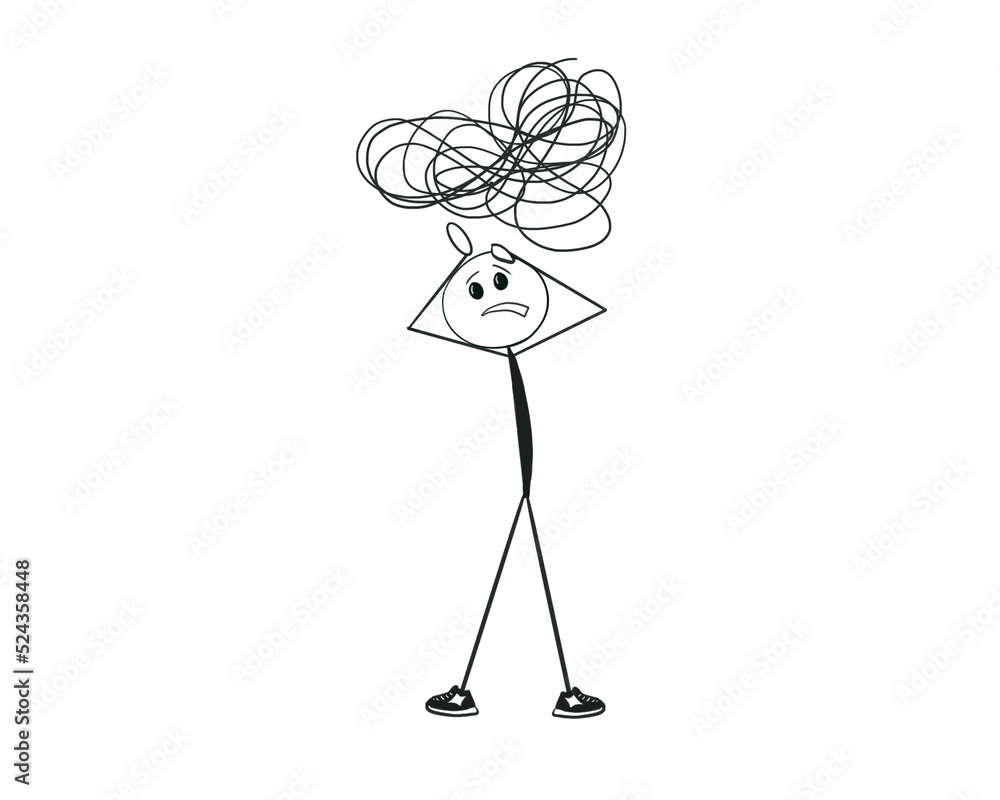 Dessin Bonhomme bâton qui n'a pas les idées claires, concept esprit ...