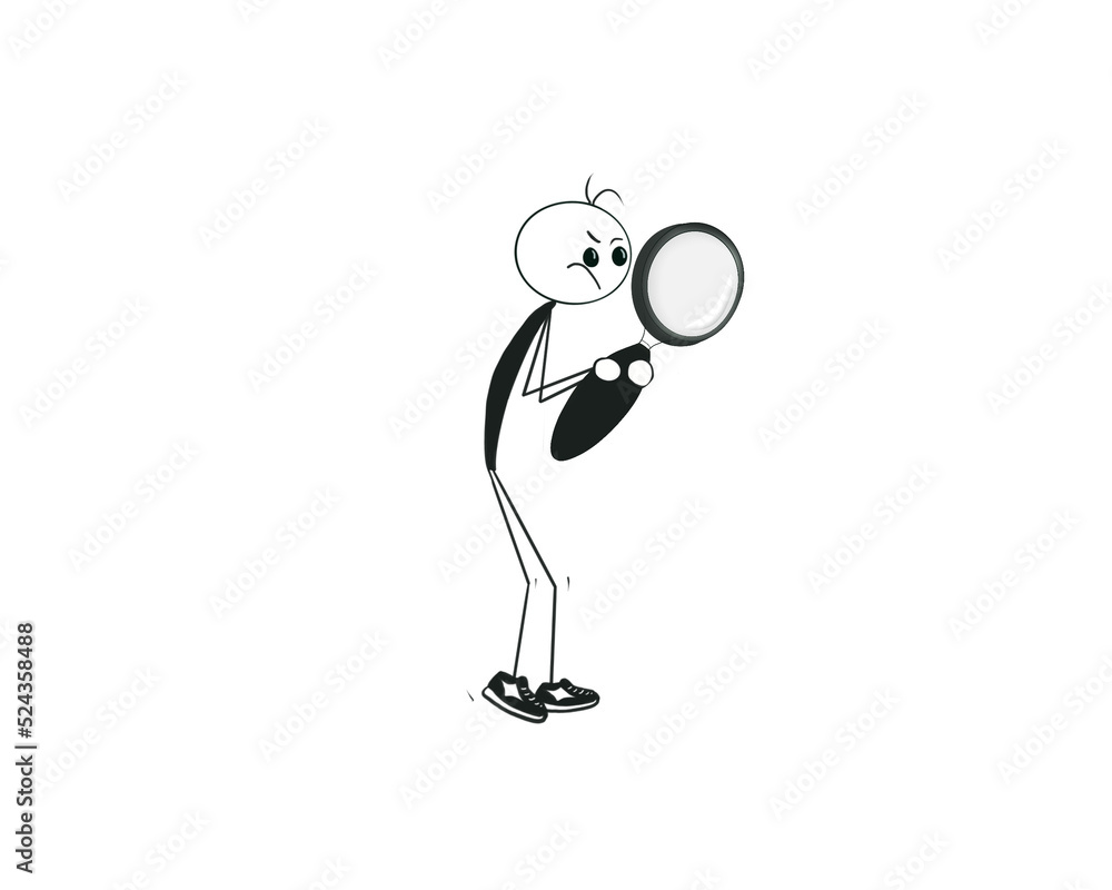 Bonhomme bâton, personnage qui regarde à la loupe, enquête, détective ... Bonhomme bâton, personnage qui regarde à la loupe, enquête, détective ...