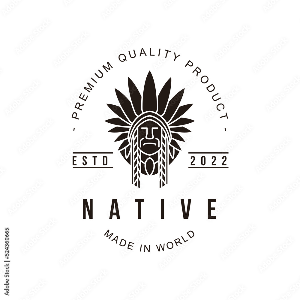 Native Old Man logo icon symbol black and white vintage template for ...