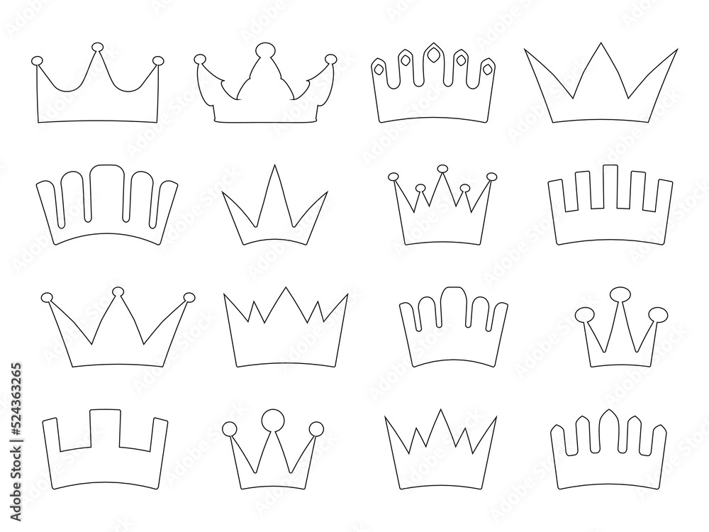 Set of Black Outline Crown Royal symbol for logo and web site Vector ...