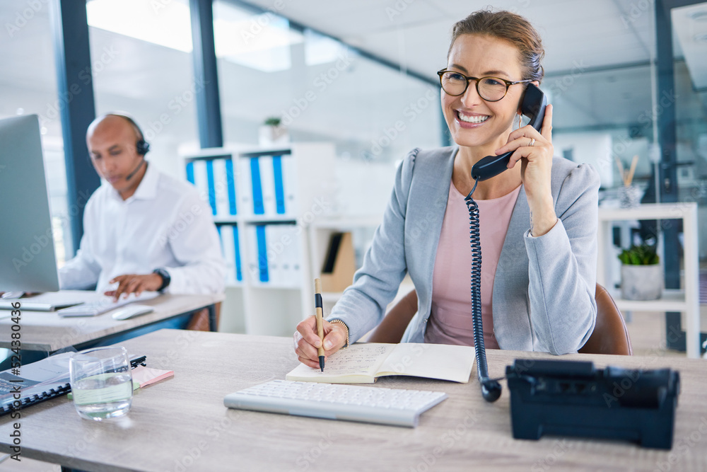Smiling receptionist, business woman or customer service employee ...