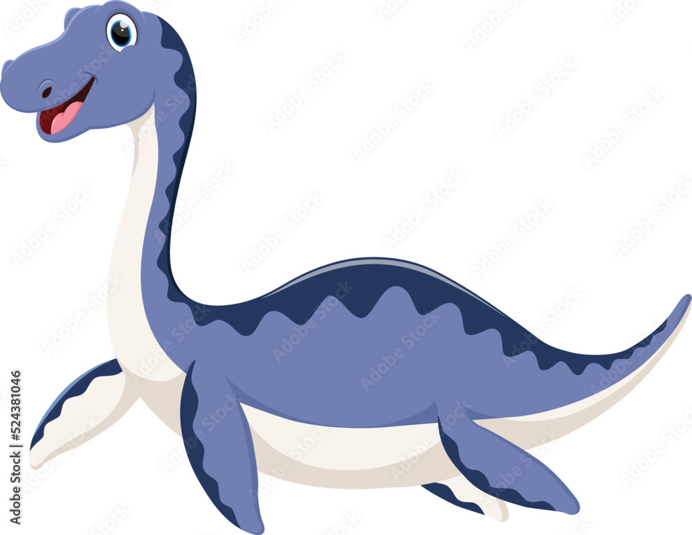 Cartoon cute plesiosaurus dinosaur isolated on white background Stock ...