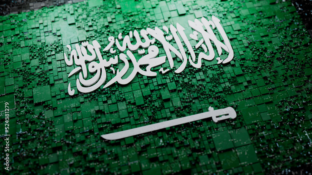 Flag of Saudi Arabia rendered in a Futuristic 3D style. Saudi Network ...