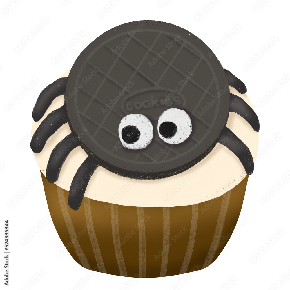Cute spider Halloween cupcake cartoon illustration Stock Illustration ...