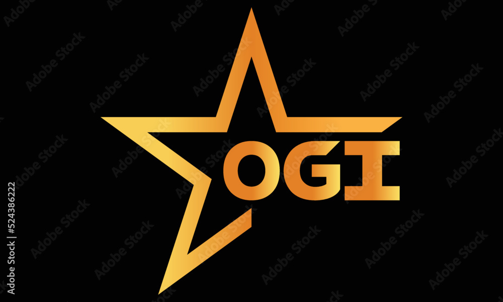 OGI golden luxury star icon three letter logo design vector template ...