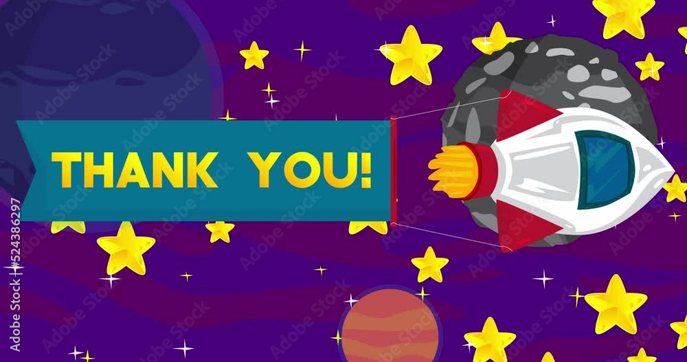 Rocket with Thank You Banner in Space. Cartoon Animation. Stock Video ...