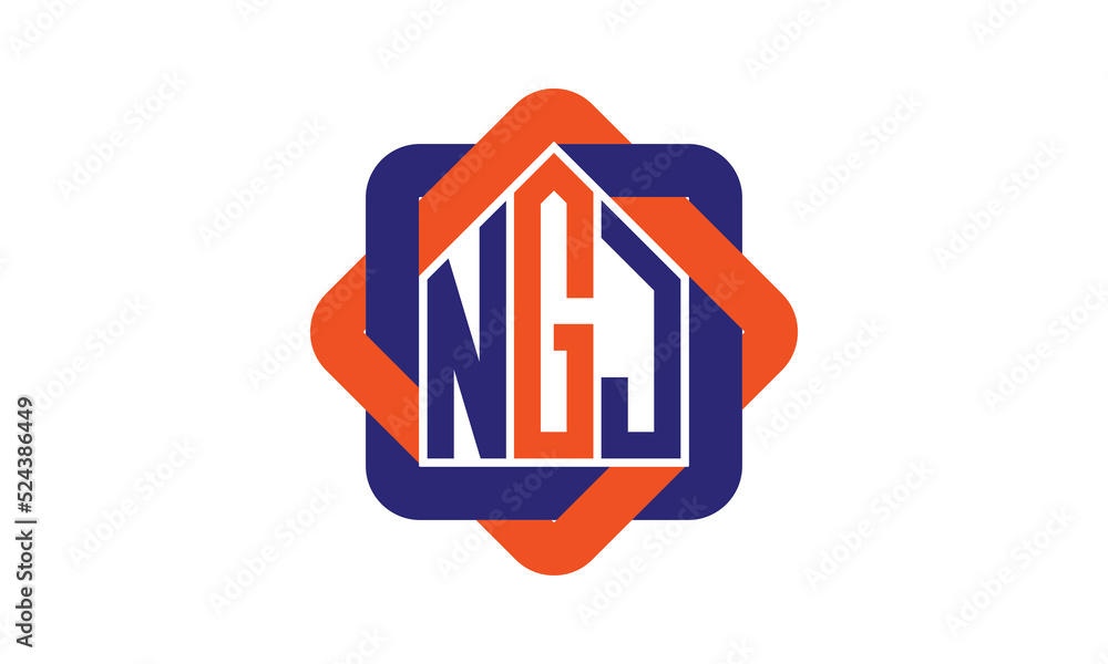 NGJ three letter real estate logo with home icon logo design vector ...