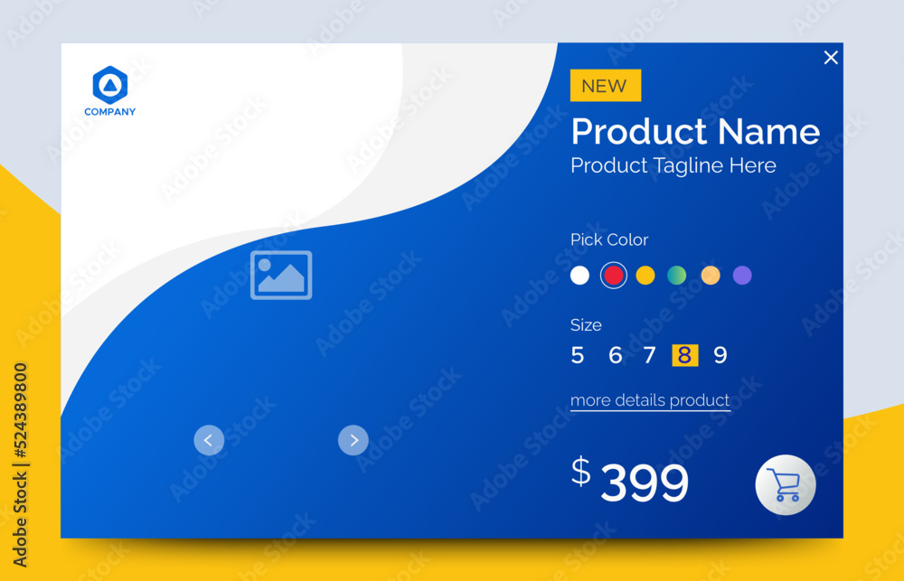 Ecommerce product details page with price and place for image ...