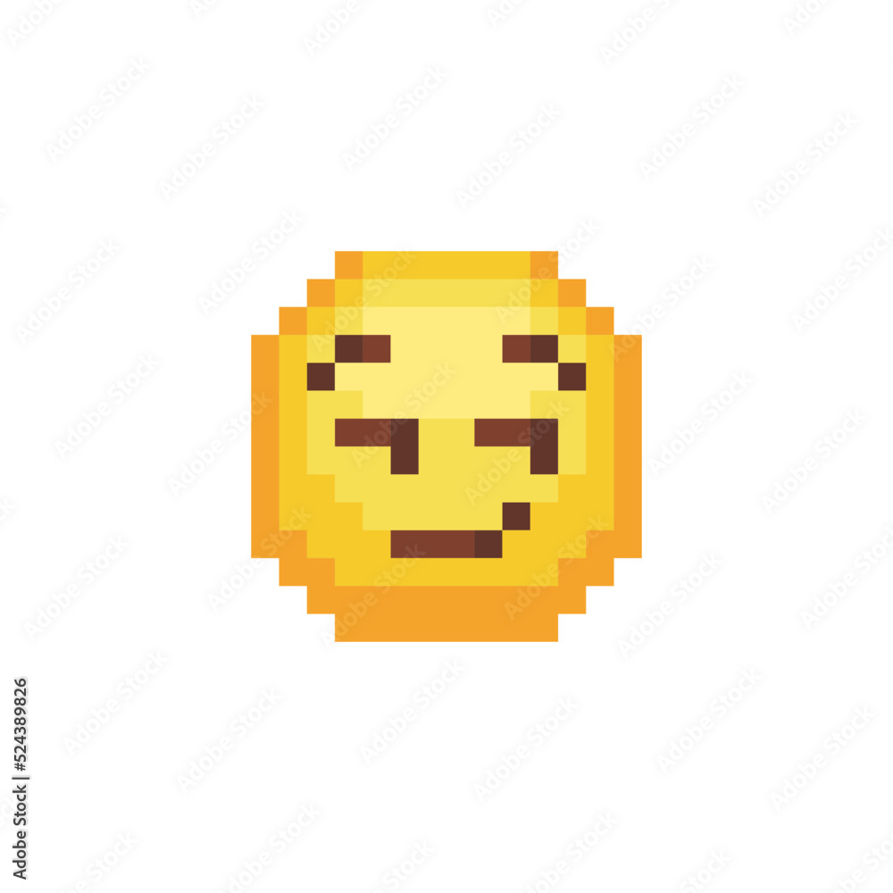 Smirking face. Smiling emoticon, emoji, smiley. Pixel art style. Funny ...