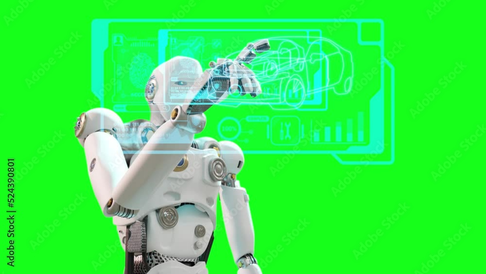 Robot Technology AI fix car green screen Fix the car with a touch ...