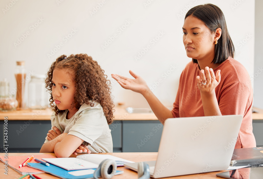 Confused Parent Teaching Upset Daughter Home School Angry Or Sad Child Confused Parent Teaching Upset Daughter Home School Angry Or Sad Child