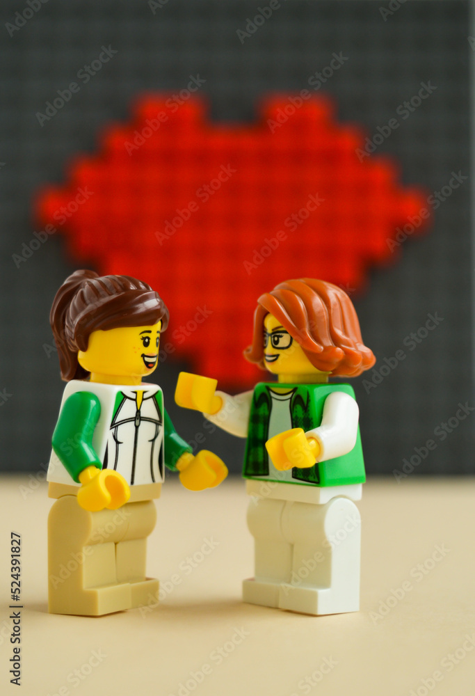 Pskov, Russia March 28, 2022: LEGO toy people of girls figurines stand ...