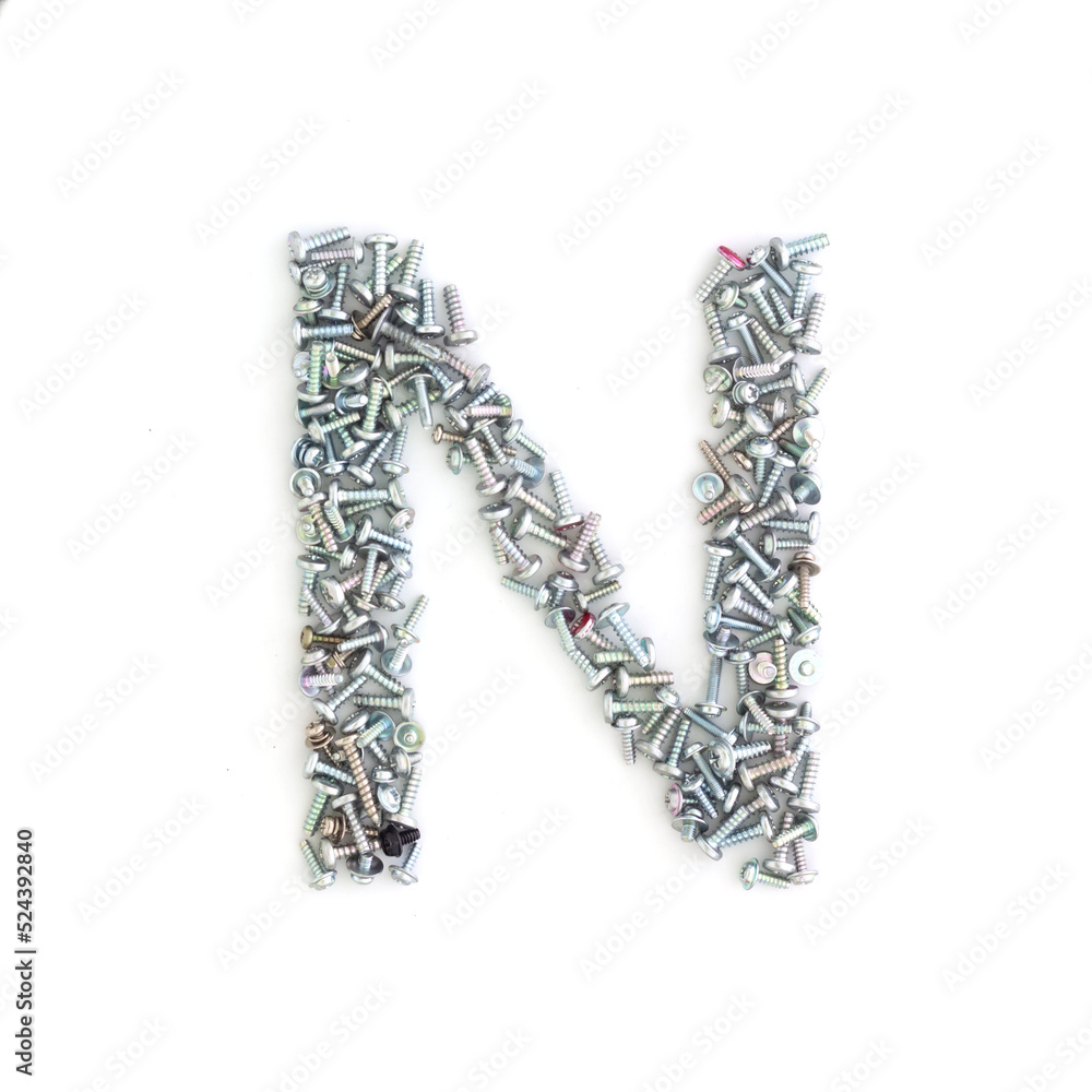 Capital letter N made from screws and bolts. Alphabet made from used ...