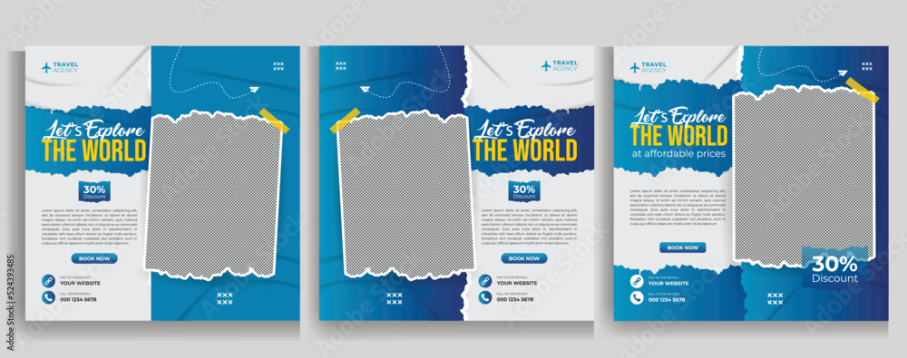 Travel and tourism Set of the editable square banner template. Use for ...