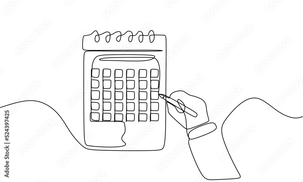 calendar continuous line drawing. One line art of calendar, memorable ...