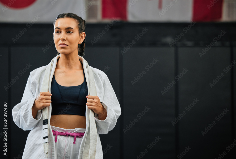 . Mma, training and martial arts with a sporty young female fighter ...