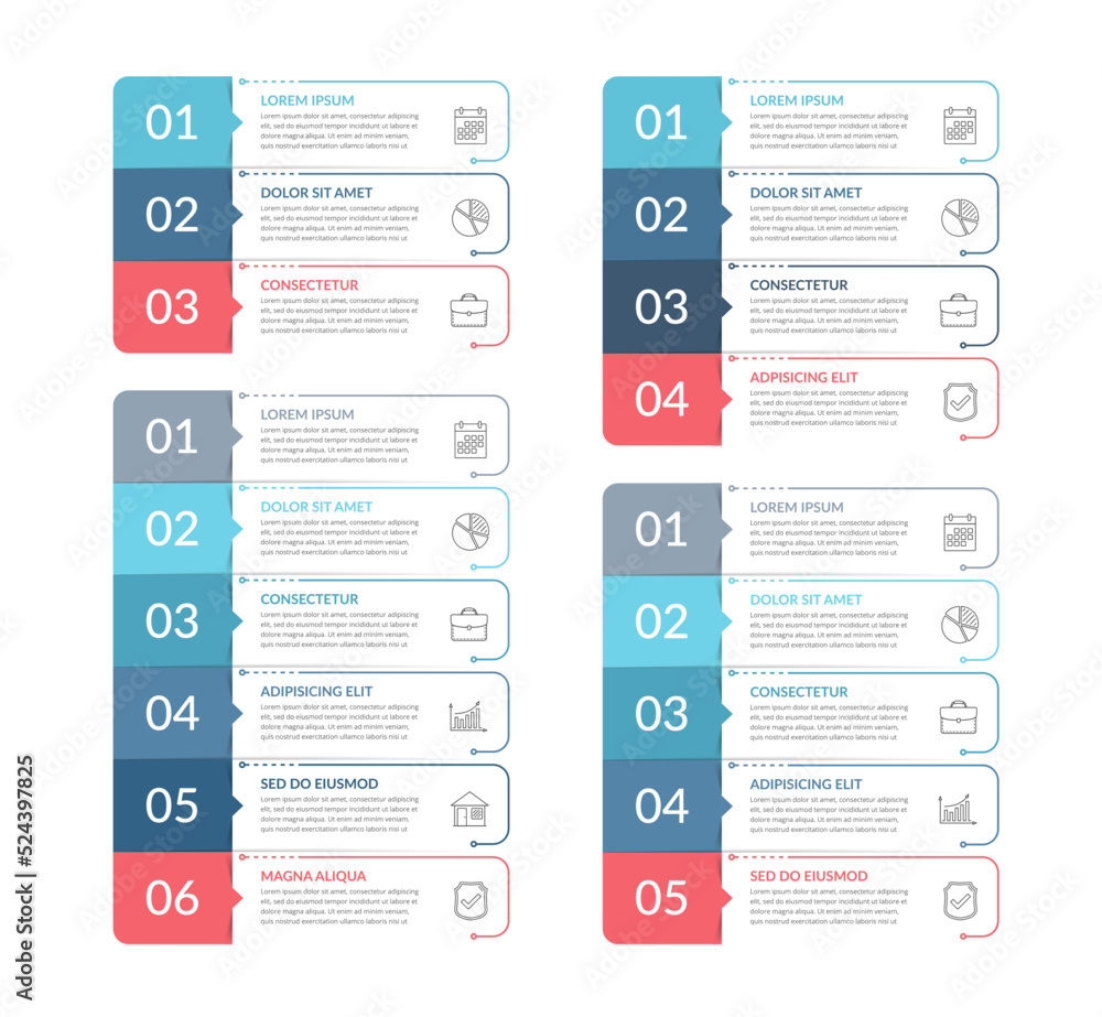 Four infographic templates - 3, 4, 5 and 6 step or options, process ...