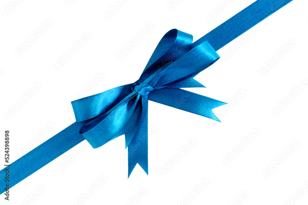 Diagonal blue ribbon and bow isolated transparent background photo PNG ...