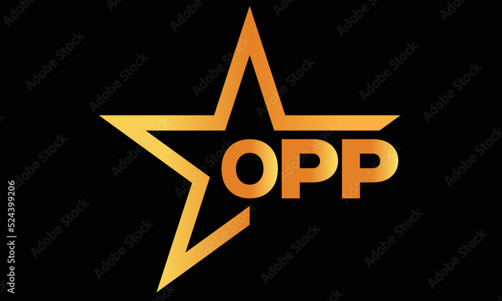 OPP golden luxury star icon three letter logo design vector template ...