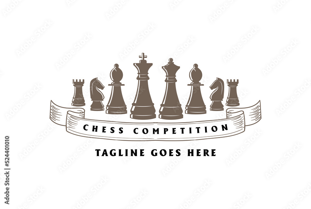 Poster Vintage Retro King Queen Bishop Rook Knight Chess Logo Design ...