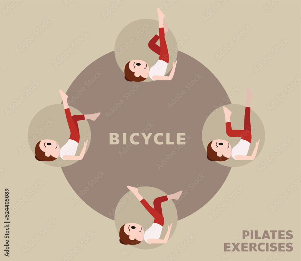 Pilates Moves Exercises Bicycle Cute Cartoon Vector Illustration Stock ...