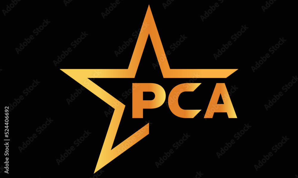 PCA golden luxury star icon three letter logo design vector template ...