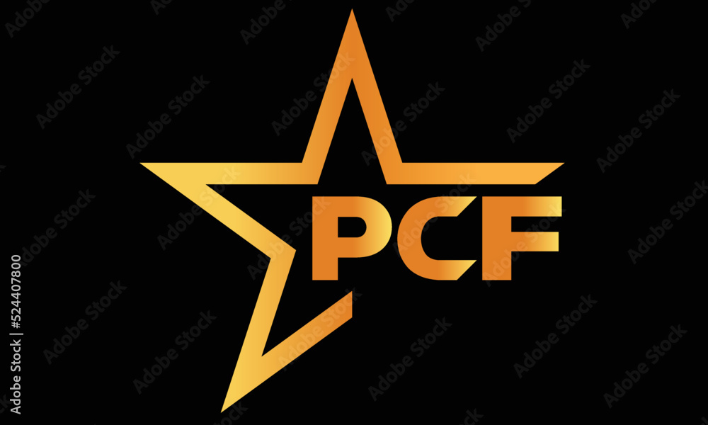 PCF golden luxury star icon three letter logo design vector template ...
