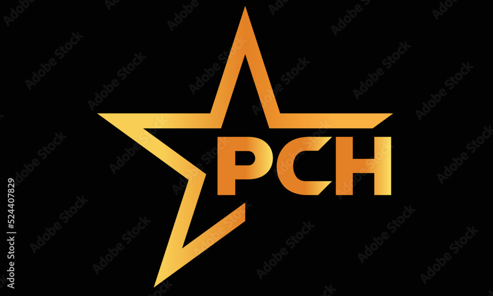 PCH golden luxury star icon three letter logo design vector template ...