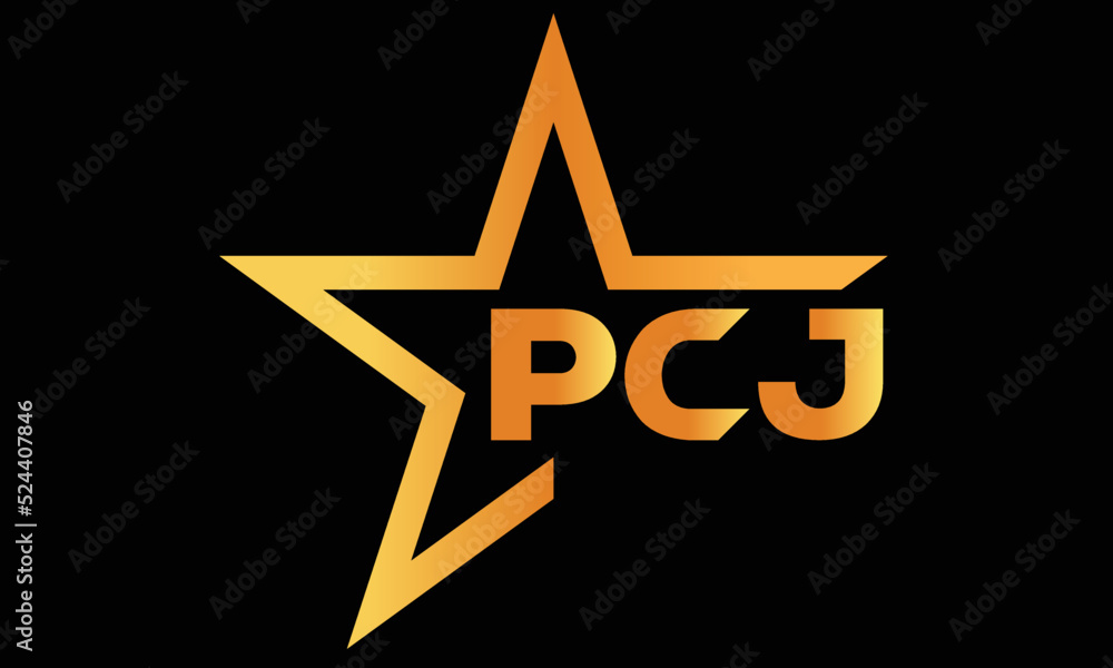 PCJ golden luxury star icon three letter logo design vector template ...