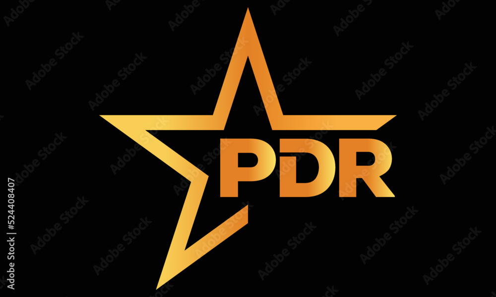 PDR golden luxury star icon three letter logo design vector template ...